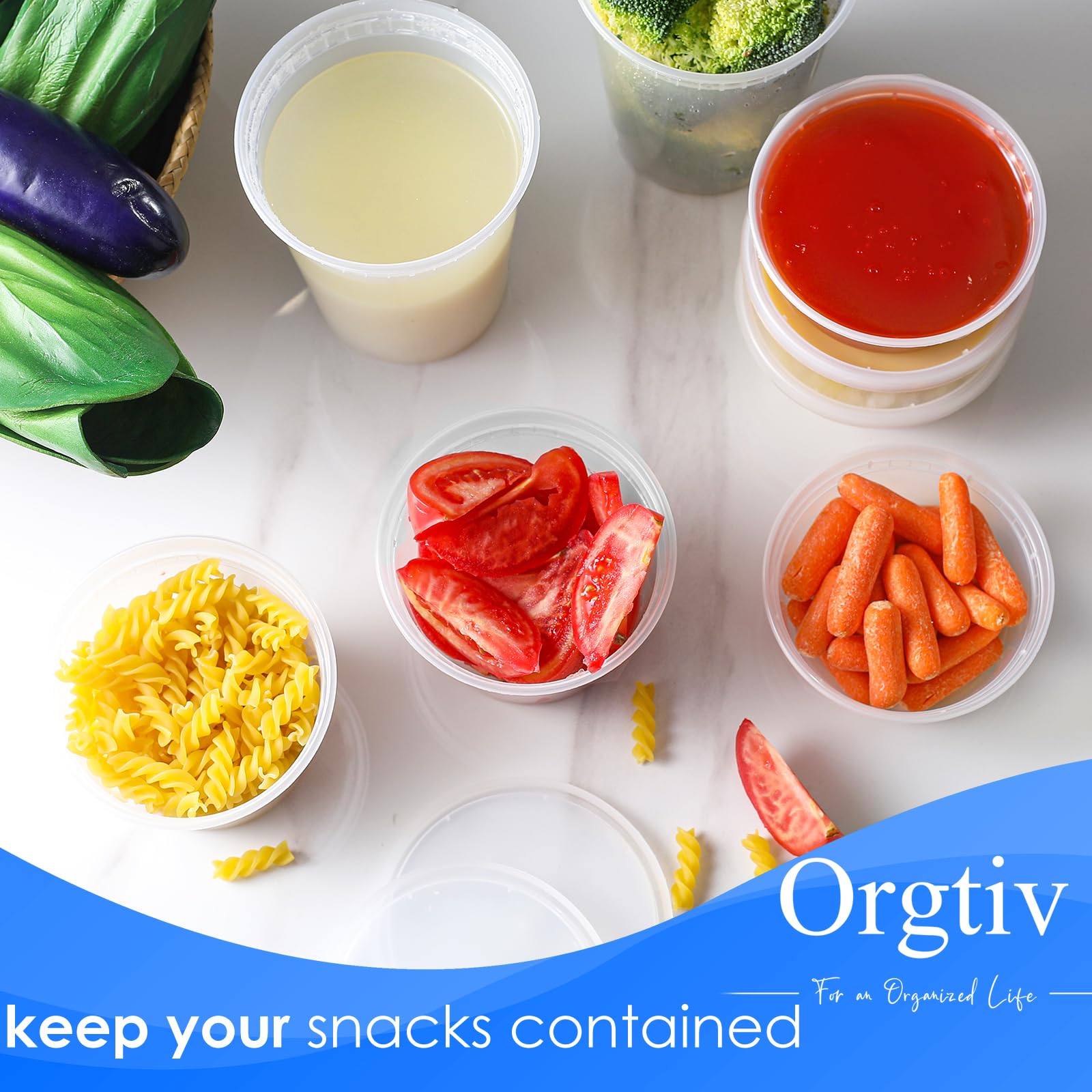 Orgtiv [48 Sets] 32oz Plastic Deli Containers with Lids,Disposable Quart Containers with Lids,Freezer Storage Containers for Food Soup Yogurt Ice Cream Juice,BPA Free Airtight Clear Takeout Boxes