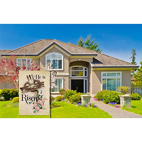 Balgardekor He is Risen Easter Garden Flag Vertical Double Sided Burlap Flower Cross Spring Summer Yard Outdoor Decor Home Decor (12.5 x 18, Easter)