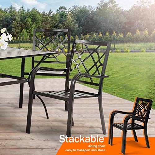 Patiomore 2 Piece Outdoor Dining Chairs Patio Bistro Chairs Stackable Wrought Iron Chairs with Armrest for Garden, Backyard, Balcony