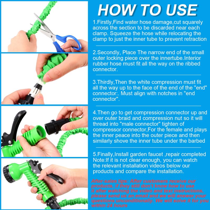 4 Sets Garden Expandable Hose Repair Kit Plastic Faucet Adapter Water Hose Connectors with 8 Pieces 3/4 Inch Rubber Gaskets for Garden Hose