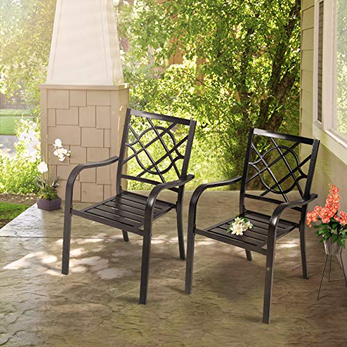 Patiomore 2 Piece Outdoor Dining Chairs Patio Bistro Chairs Stackable Wrought Iron Chairs with Armrest for Garden, Backyard, Balcony