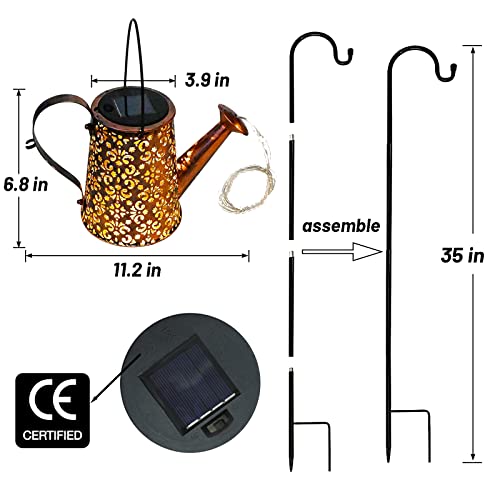 Solar Watering Can with Cascading Lights Waterproof Metal Enchanted Watering Can Solar Waterfall Lights for Outdoor Garden Decor Yard Decorations Pathway Lawn Romantic Atmosphere Lighting
