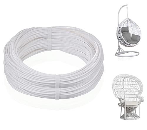 Rattan Repair Kit,Round Synthetic Rattan Fix Kit Vinyl Plastic Waterproof Brown Woven Rattan for Garden Patio Furniture and Rattan Chair Sofa Couch Basket Replacement-1LB(Round White)