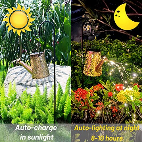 Solar Watering Can with Cascading Lights Waterproof Metal Enchanted Watering Can Solar Waterfall Lights for Outdoor Garden Decor Yard Decorations Pathway Lawn Romantic Atmosphere Lighting