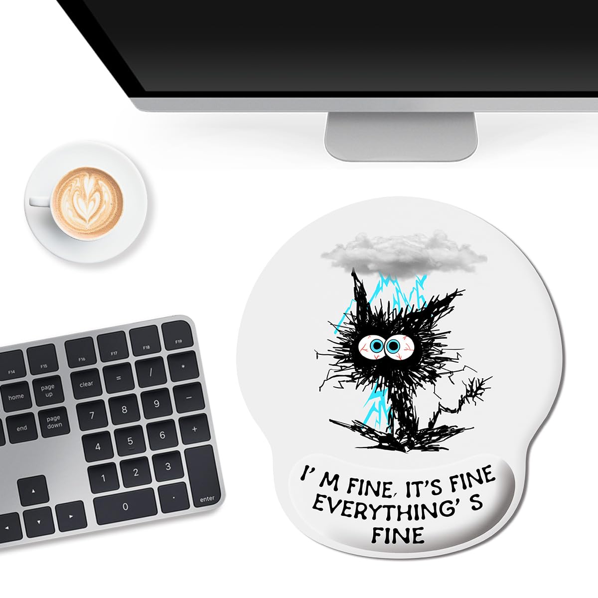 Upgrade Mouse Pad with Wrist Rest, Funny Black Cat Ergonomic Gaming Gel Mouse Pad with Wrist Support, Computer Mousepad for Desk Home Office Laptop, Pain Relief, Non-Slip PU Base