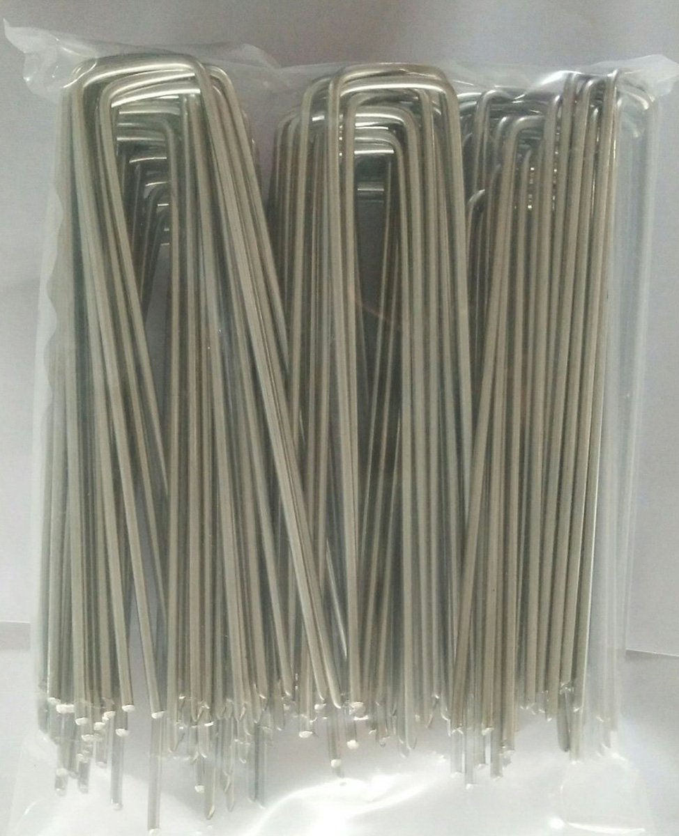 MySit 6" Galvanized Landscape Staples Garden Stakes Pins 100 Pack, Heavy-Duty 11 Gauge Garden Staples Anti-Rust Fence Stakes for Anchoring Weed Barrier Fabric Irrigation Tubing Soaker Hose
