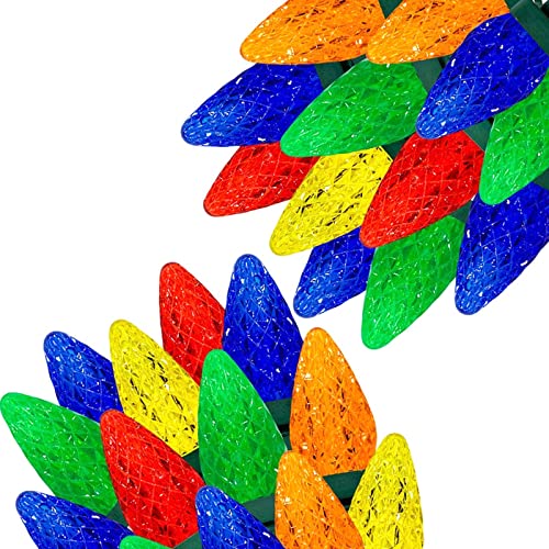 C9 Outdoor Christmas Lights 2 Pack 31ft 50 LED String Lights Connectable Commercial Grade Outdoor Indoor Xmas Decorative Light Strand for Christmas Trees Garden Patio Parties Decor Multicolor