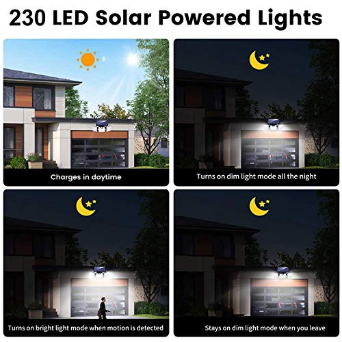 Ambaret Security Solar Lights Outdoor, 3 Head Motion Sensor Detected Lights Adjustable 230 LED 1200LM Flood Lights Outdoor Spotlights 360° Rotatable IP65 Waterproof for Yard Garden Garage Patio