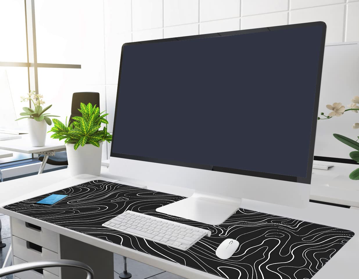 UJoowalk Topographic Gaming Mouse Pad, Large, Black and White, 31.5 x 11.8 in
