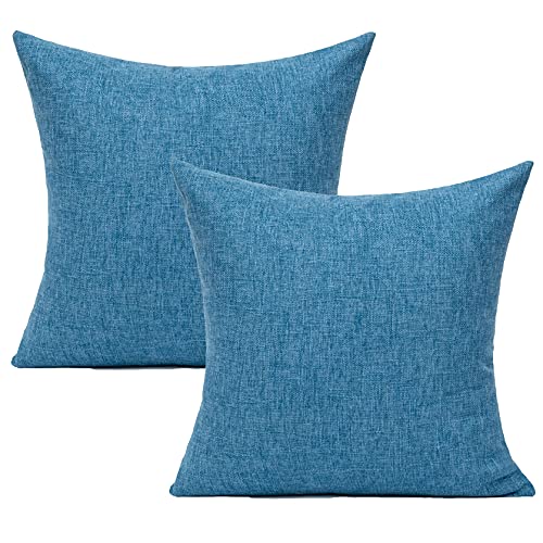 All Smiles Navy Blue Throw Pillow Covers for Outdoor Patio Furniture Deep Blue Accent Cushion Solid Burlap Pillowcases 16x16 for Sofa Couch Porch Sunbrella Set of 2