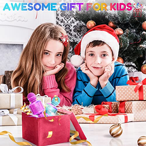 Wireless Bluetooth Karaoke Microphone with Controllable LED Lights, 5-in-1 Portable Mic Speaker Player Recorder, Great Toys Birthday Gifts for 3 4 5 6 7 8 Years Old Girls Boys (Blue)