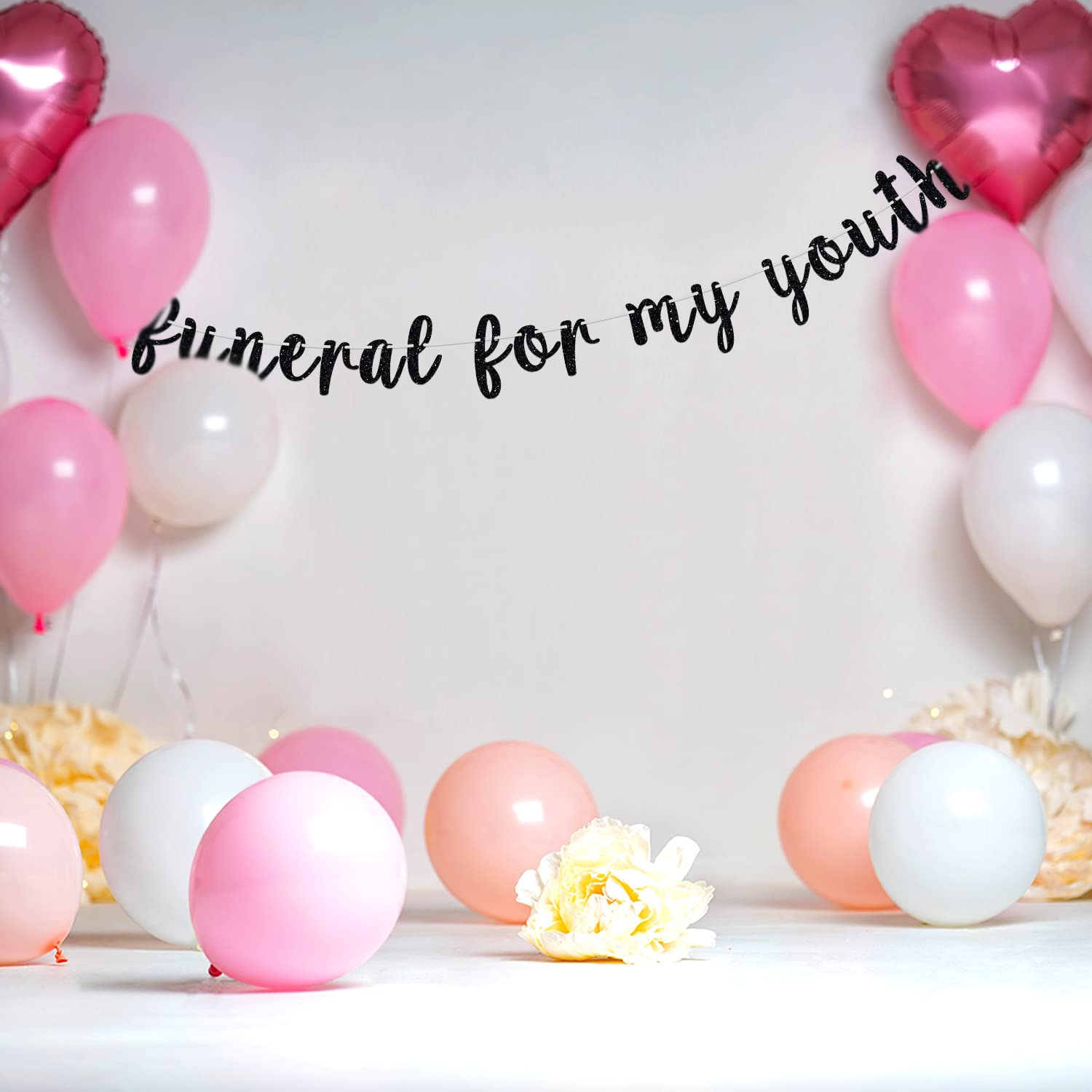 Black Glitter Funeral for My Youth Banner, Death to My Youth/Here Lies Your Youth Banner for 30th 40th Men Women Lady Birthday Party Decorations