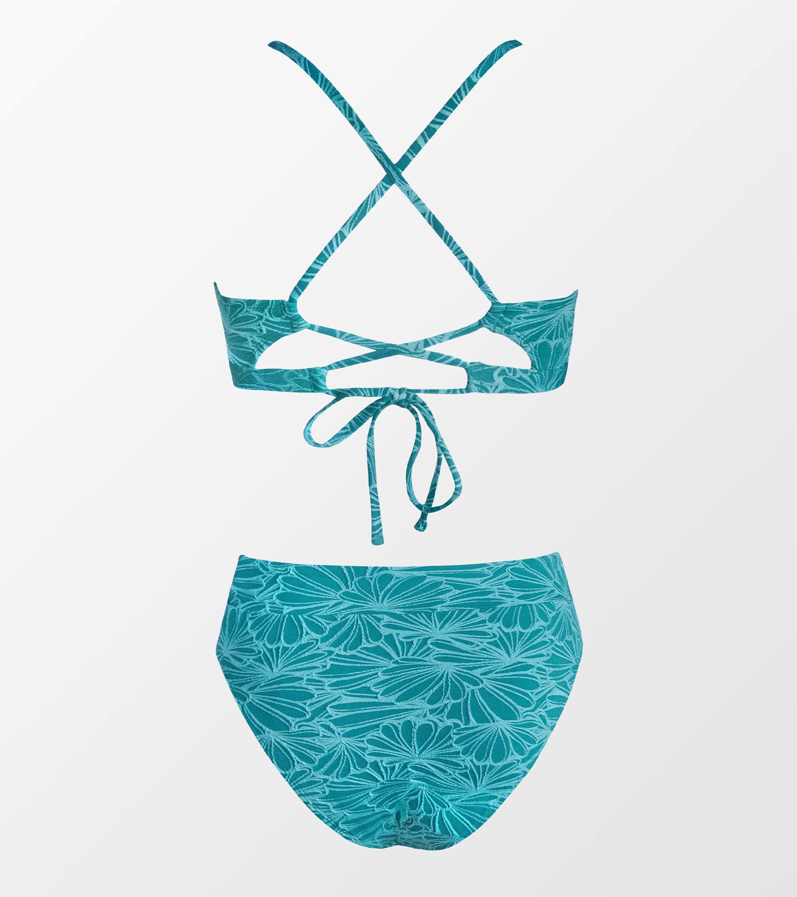 CUPSHE Bikini Set for Women Bathing Suit High Waisted Scalloped V Neck Two Pieces Swimsuit M Cyan
