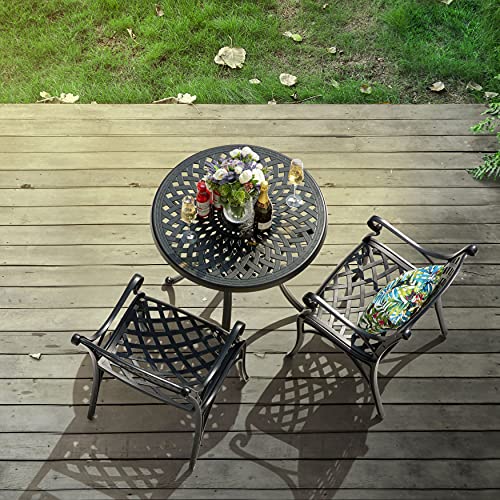 Nuu Garden 3 Pieces Patio Bistro Set, Cast Aluminum Patio Dining Set with Umbrella Hole All-Weather Garden Table and Chairs for Yard, Balcony, Black with Antique Bronze Edging