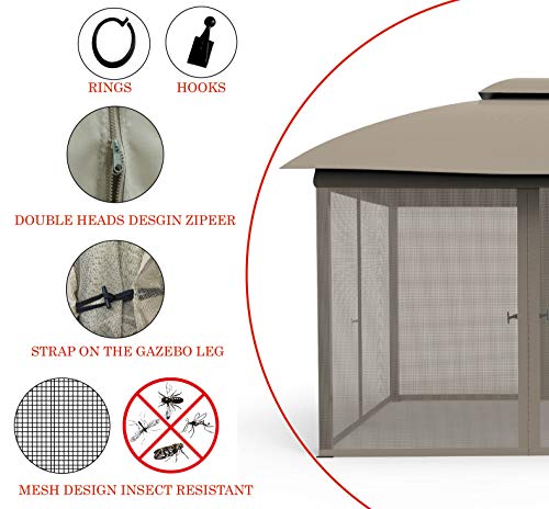Gazebo Mosquito Netting Screen 4-Panels Universal Replacement for Patio, Outdoor Canopy, Garden and Backyard (10'x13', Beige)