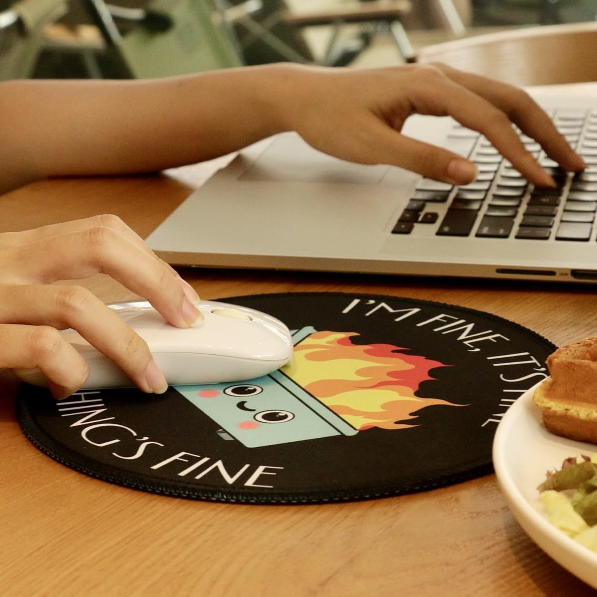 Dumpster on Fire Small Mouse Pad, Cute Funny Round Mousepad with Non-Slip Rubber Base, This is Fine Mouse Pads for Desk Accessories Laptop Gaming Office Supplies Decor(8.6 x 8.6 Inch)