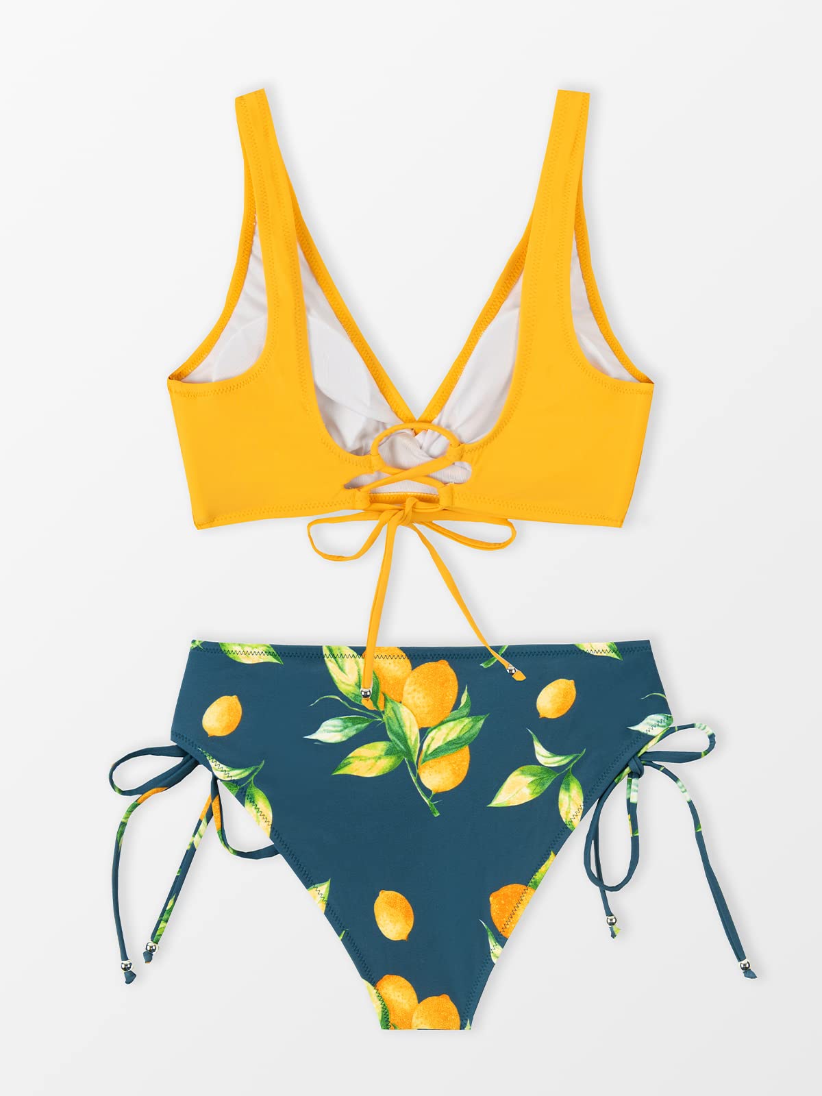 CUPSHE Women's Bikini Swimsuit Floral Print Tie Side Twist Front Two Piece Bathing Suit, L Yellow