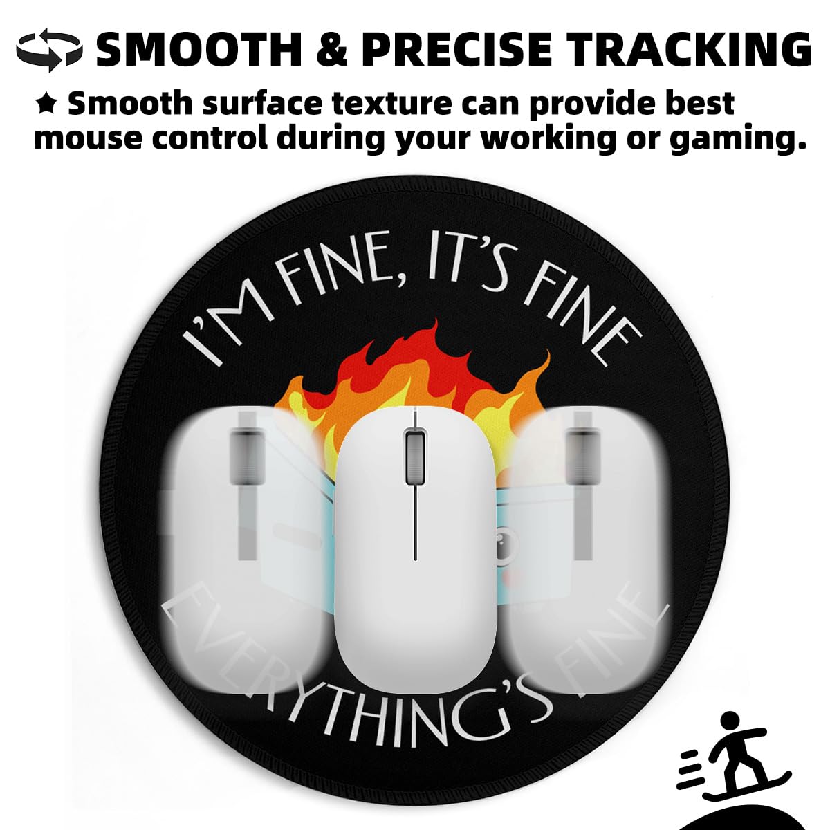 Dumpster on Fire Small Mouse Pad, Cute Funny Round Mousepad with Non-Slip Rubber Base, This is Fine Mouse Pads for Desk Accessories Laptop Gaming Office Supplies Decor(8.6 x 8.6 Inch)
