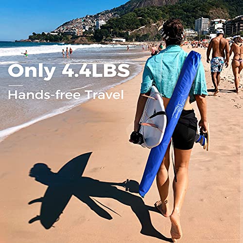 OCOOPA Beach Umbrella UV 50+, 6.5ft Umbrella with Sand Anchor & Aluminum Pole, Portable Beach Umbrella with Carry Bag for Beach Patio Garden Pool Backyard (Blue & White, 6.5 FT Umbrella)