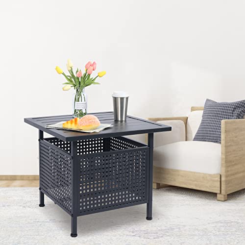 ALUPOM Patio Umbrella Table with 1.6 Inches Hole, Square Metal Patio Bistro Side Table Stand for Pool Garden Backyard,Black