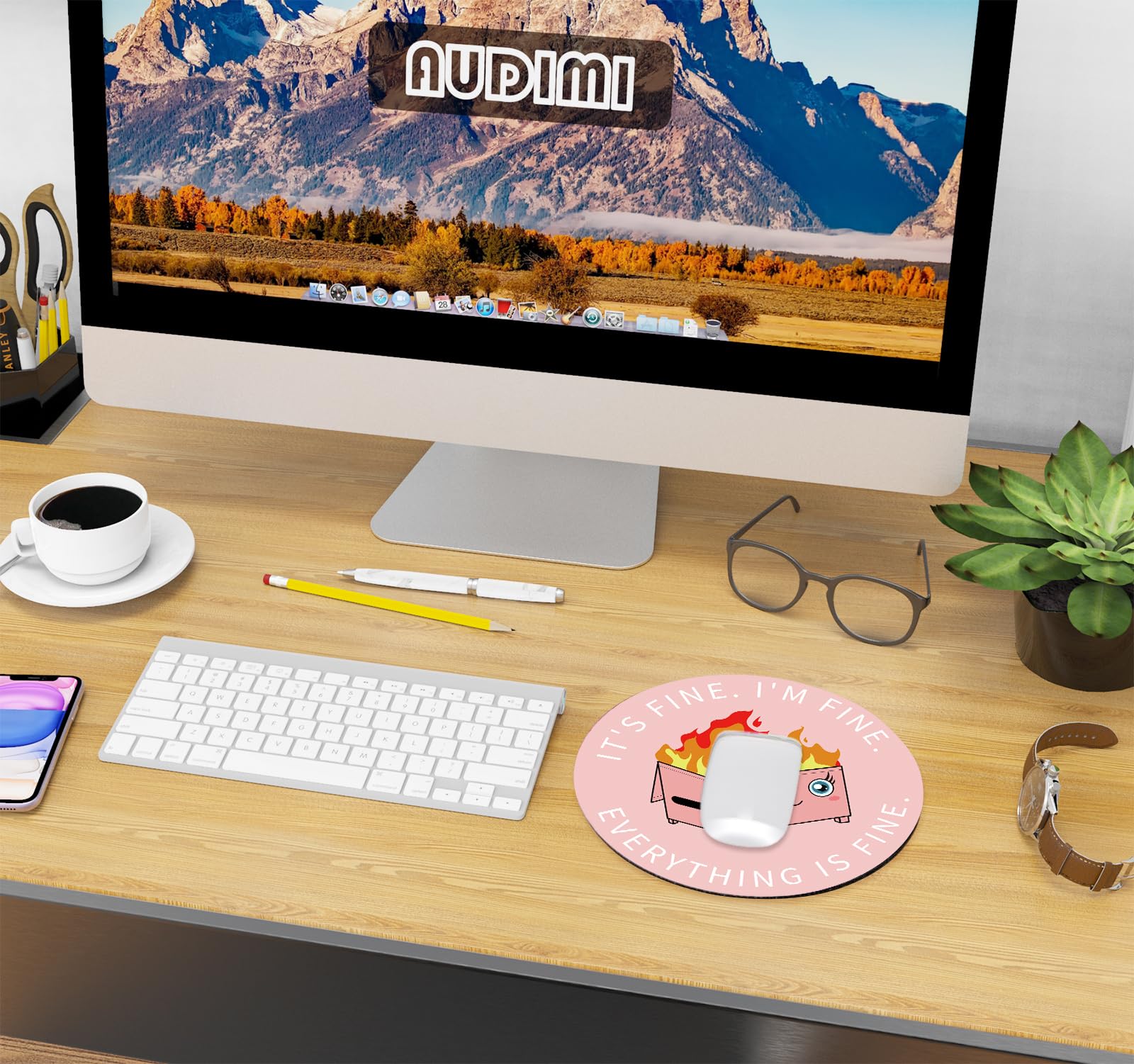 Audimi Cute Mouse Pad Mouse Mat Anti-Slip Base for PC Office Working Gaming, Red Dumpster 8.7x8.7 Inch (22X22X0.3Cm)