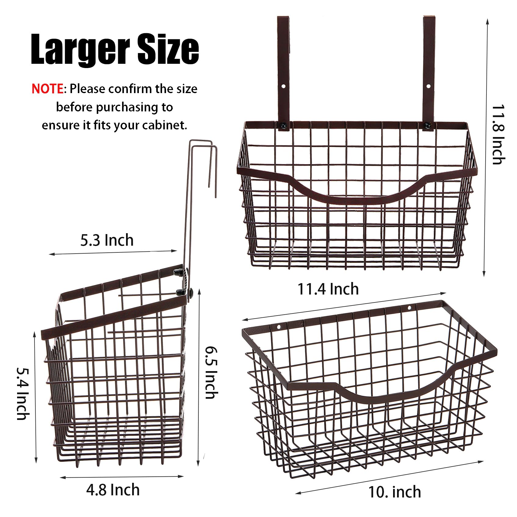 Nicunom 2 Pack Grid Storage Baskets with Hooks, Over Cabinet Door Organizer, Wire Basket Hanging Storage Organizer Steel Wire Sink Organization for Kitchen & Bathroom, Holds Shampoo, Body Wash, Bronze