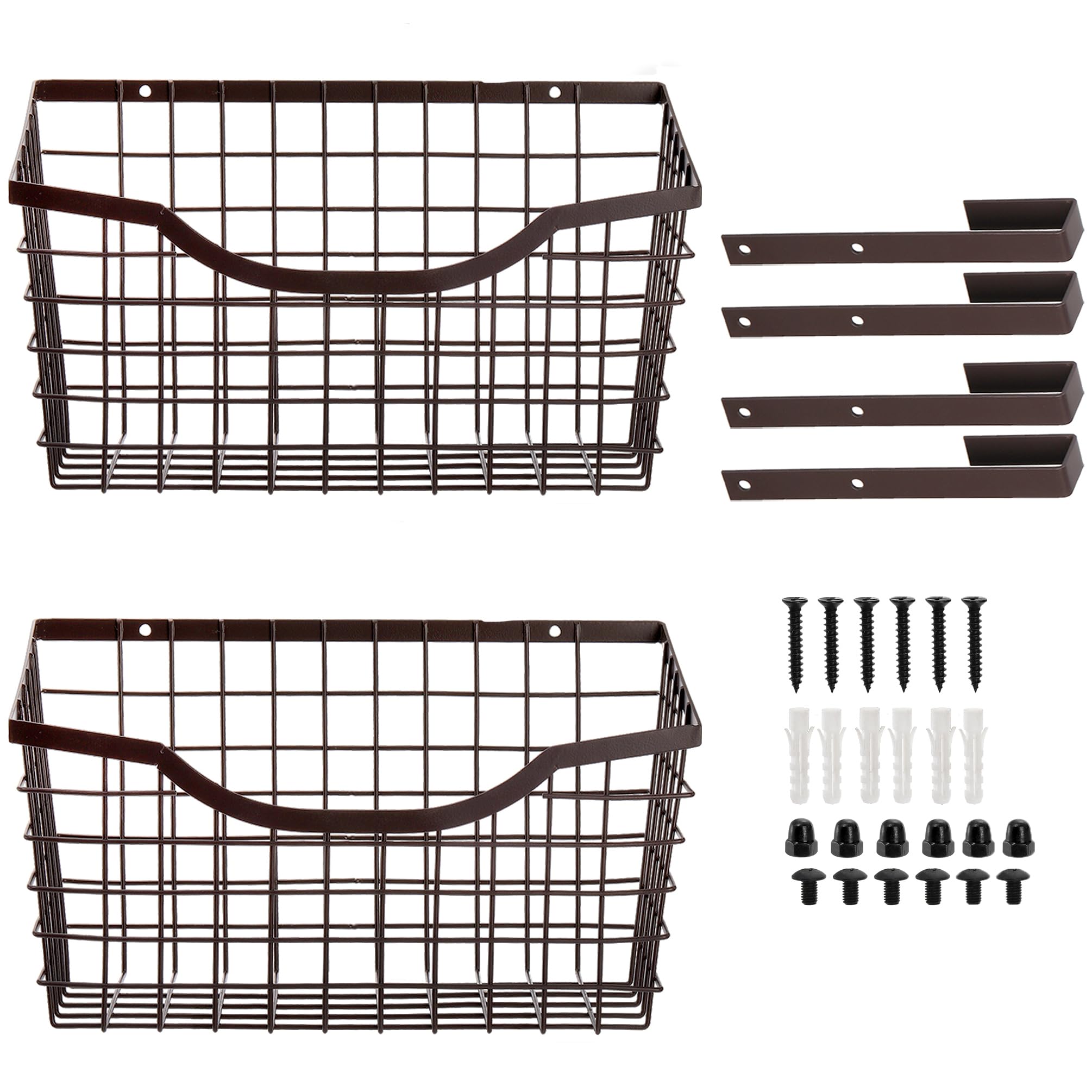 Nicunom 2 Pack Grid Storage Baskets with Hooks, Over Cabinet Door Organizer, Wire Basket Hanging Storage Organizer Steel Wire Sink Organization for Kitchen & Bathroom, Holds Shampoo, Body Wash, Bronze