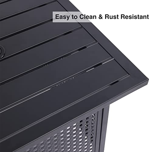 ALUPOM Patio Umbrella Table with 1.6 Inches Hole, Square Metal Patio Bistro Side Table Stand for Pool Garden Backyard,Black