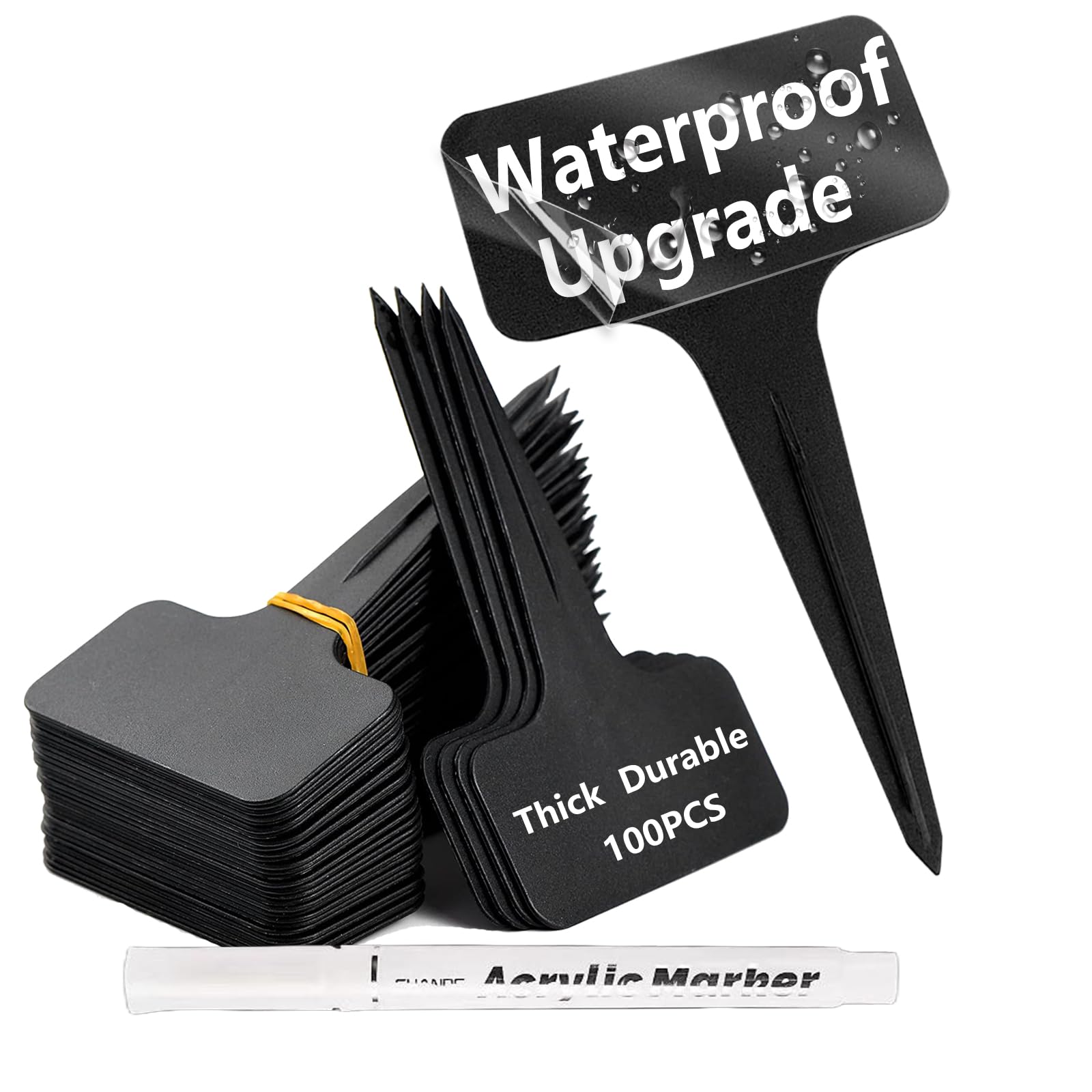 100 Pcs Waterproof Black Plastic Plant Outdoor Garden Labels Nursery Markers T-Type Thick Tags Re-Usable