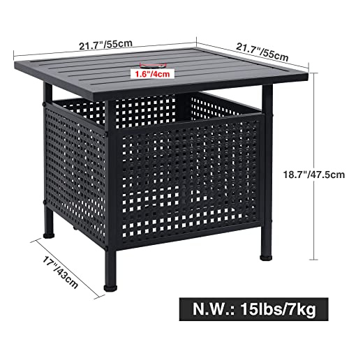 ALUPOM Patio Umbrella Table with 1.6 Inches Hole, Square Metal Patio Bistro Side Table Stand for Pool Garden Backyard,Black