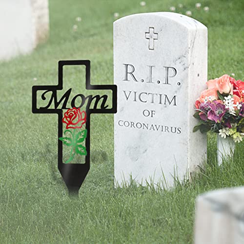 Homight Metal Cross Garden Stakes Cemetery Ornament, Mom's Graveyard Memorial Cross Stakes, Roses Best Cemetery Ornaments for Missing Relatives Thoughts and Memorial Gifts (mon 1 pcs)…
