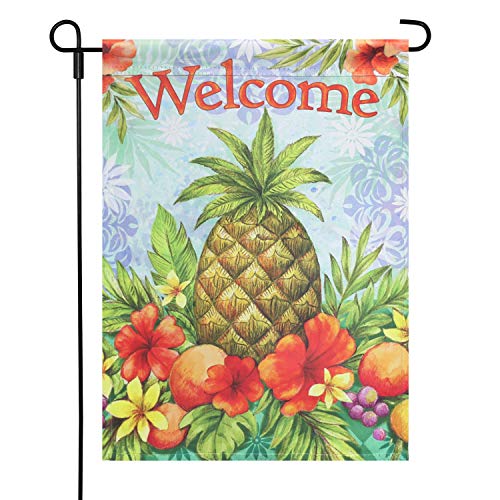 LAYOER Garden Flag 12.5 x 18 Inch Home House Double Sided Pineapple Flowers Welcome