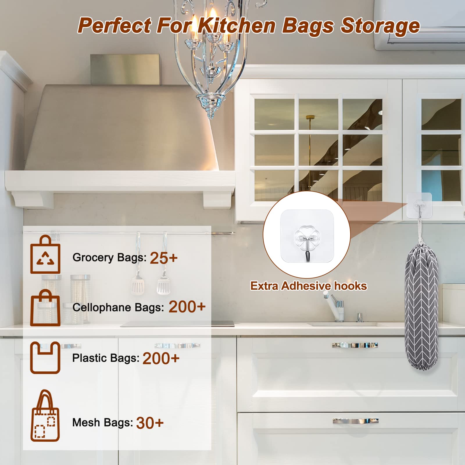Plastic Bag Holder, Large Grocery Bags Holder, Wall Mount Garbage Plastic Bag Organizer, Shopping Bag Storage Dispenser Trash Bag Holder for Home Kitchen Travelling Drawstring Washable, 2 Pack (Gray)