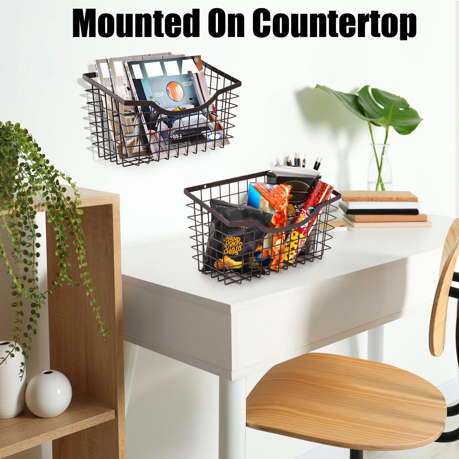 Nicunom 2 Pack Grid Storage Baskets with Hooks, Over Cabinet Door Organizer, Wire Basket Hanging Storage Organizer Steel Wire Sink Organization for Kitchen & Bathroom, Holds Shampoo, Body Wash, Bronze