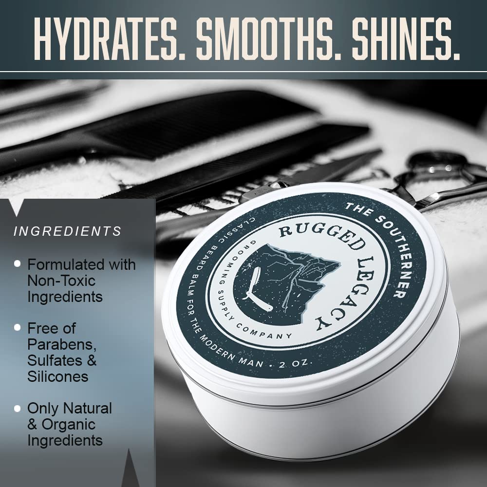 Rugged Legacy - Beard Balm, The Southerner 2oz Beard Balm for Men, Scented Beard Balm with a Hint of Fresh Cut Tobacco Leaves, Beard Styling Balm Made with Natural Oils that Enrich Your Entire Beard