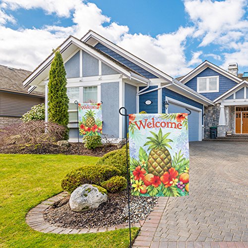 LAYOER Garden Flag 12.5 x 18 Inch Home House Double Sided Pineapple Flowers Welcome