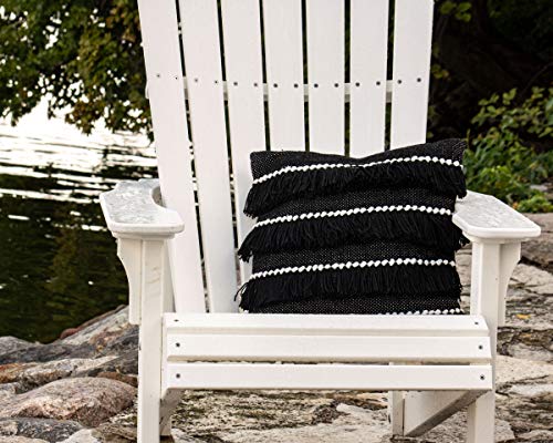 Foreside Home & Garden FIPL09795 Black Decorative Striped Woven 18x18 Outdoor Throw Pillow with Hand Tied Fringe
