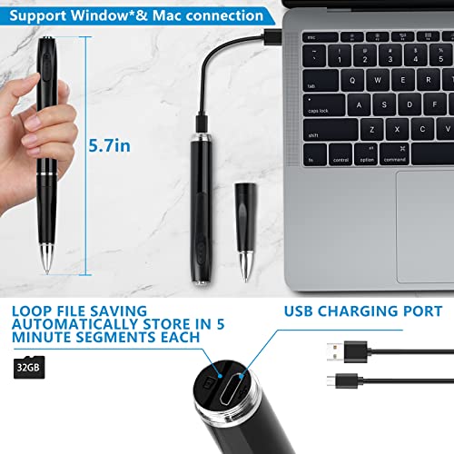 abyyloe Spy Camera, Hidden Camera with 32G SD Card, Mini Spy Camera with 1080P, Spy Pen for Taking Pictures, Mini Camera for Home Security or Classroom Study