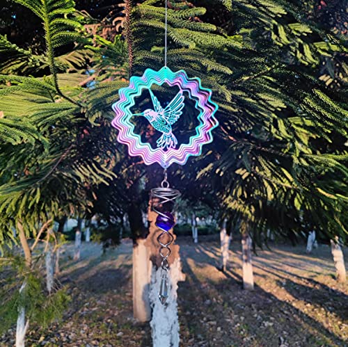 Hanging Wind Spinner , 6" Outdoor Metal Colorful 3D Hanging Decor for Garden Yard Tree Wind Spinners Art Mandala Indoor Window (6" Colorful Hummingbird)