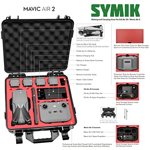 SYMIK A310-MA2 Waterproof Hard Carrying Case for DJI Air 2S / Mavic Air 2 Drone / Fly More Combo; Rugged Professional Case with Complete Protection