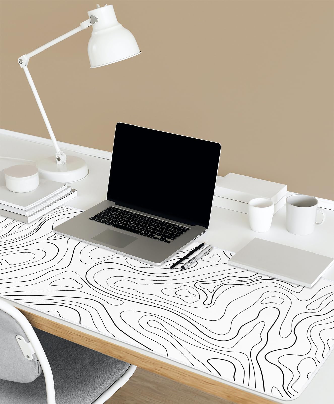 Topographic Gaming Mouse Pad, Extended XL Mousepad with Anti Slip Base, Large Desk Mat Keyboard and Mouse Minimalist Contour for Office 31.5 x 11.8 in