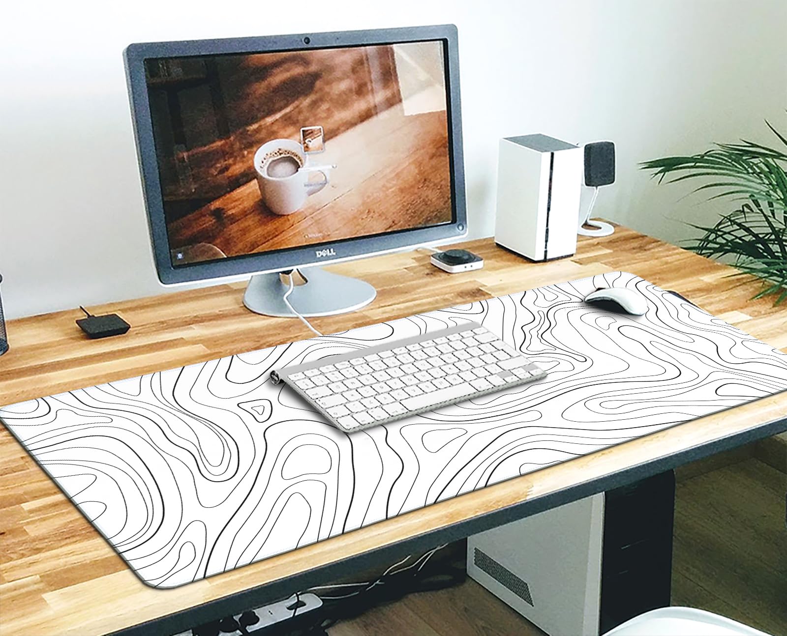Topographic Gaming Mouse Pad, Extended XL Mousepad with Anti Slip Base, Large Desk Mat Keyboard and Mouse Minimalist Contour for Office 31.5 x 11.8 in