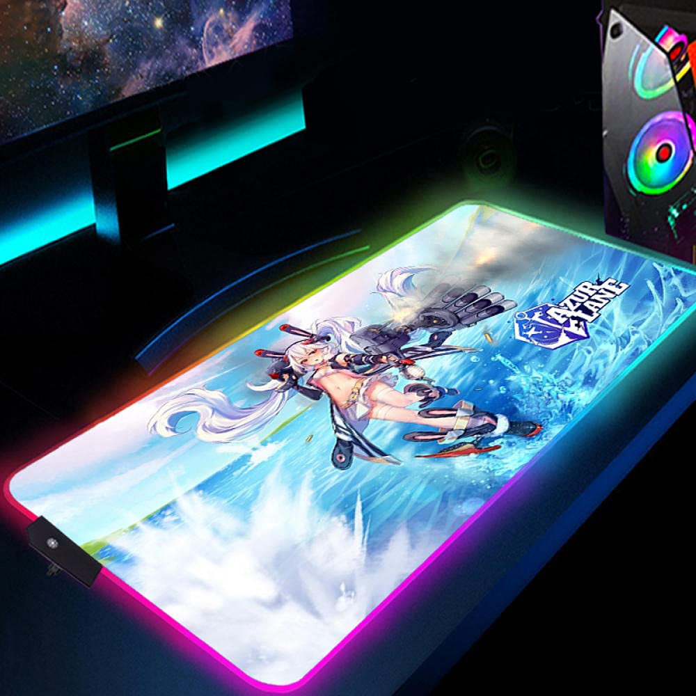 Mouse Pads Cute Anime Bikini Girl Blue Sea RGB Gaming Mouse Pad Extended XXL LED Backlight Mouse Mat for Laptop,Desktop 27.6x11.8 inch