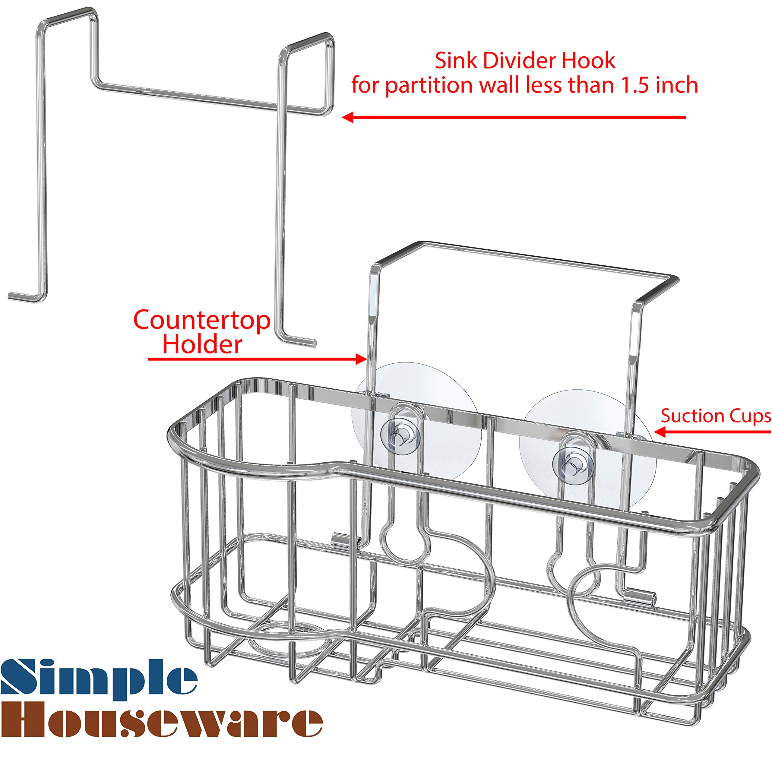 SimpleHouseware Kitchen Sink Caddy Organizer for Brush Sponge Holder, Chrome
