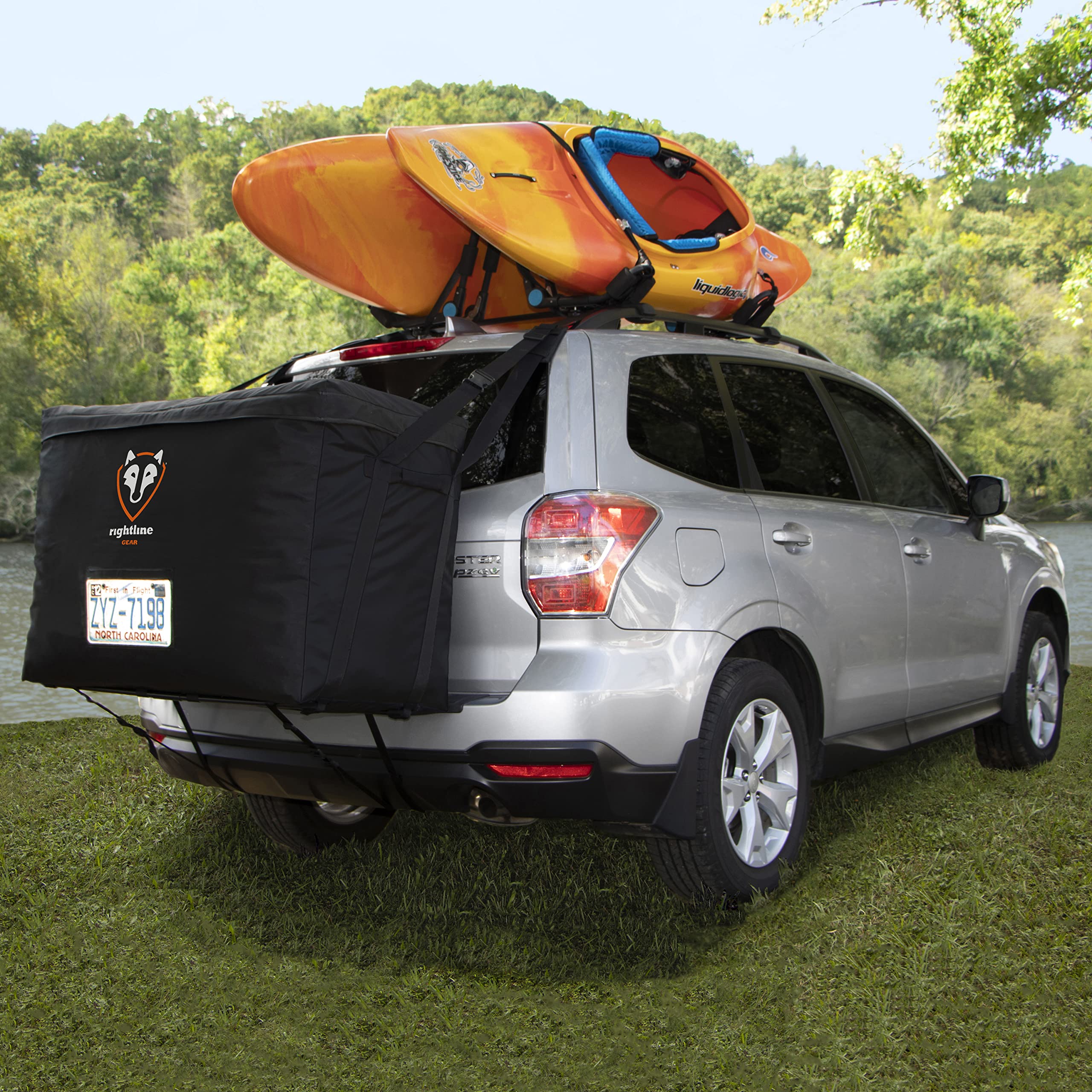 Rightline Gear Waterproof Rear Car Cargo Carrier Bag, Attaches With Or Without Roof Rack, 13 Cubic Feet, Black