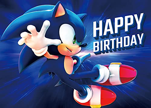 Sonic The Hedgehog Photo Backdrop Happy Birthday Blue Rocket Sonic Photography Background for Boy Baby Shower Sonic Backdrops for Party Decoration Supplies 5x3ft