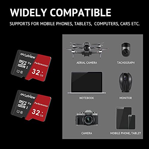 LaView 32GB Micro SD Card 2 Pack, Micro SDXC UHS-I Memory Card – 95MB/s,633X,U1,C10, Full HD Video V10, A1, FAT32, High Speed Flash TF Card P500 for Computer with Adapter/Phone/Tablet/PC