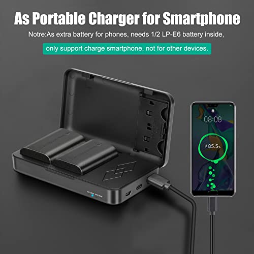 JYJZPB LP-E6N LP-E6 Battery Charger Case, 2 Pack LP-E6N Batteries fit for Canon 5D Mark II, III, 5D Mark IV, 5DS, 5DS R, 60D, 6D Mark II, 7D, 7D Mark II, 70D, 80D Digital Cameras