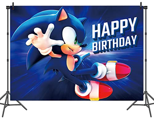 Sonic The Hedgehog Photo Backdrop Happy Birthday Blue Rocket Sonic Photography Background for Boy Baby Shower Sonic Backdrops for Party Decoration Supplies 5x3ft