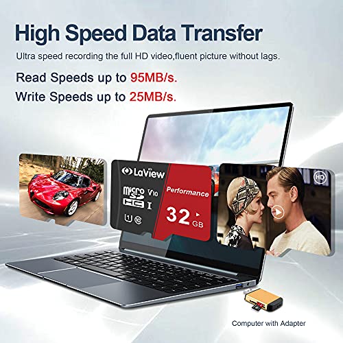 LaView 32GB Micro SD Card 2 Pack, Micro SDXC UHS-I Memory Card – 95MB/s,633X,U1,C10, Full HD Video V10, A1, FAT32, High Speed Flash TF Card P500 for Computer with Adapter/Phone/Tablet/PC
